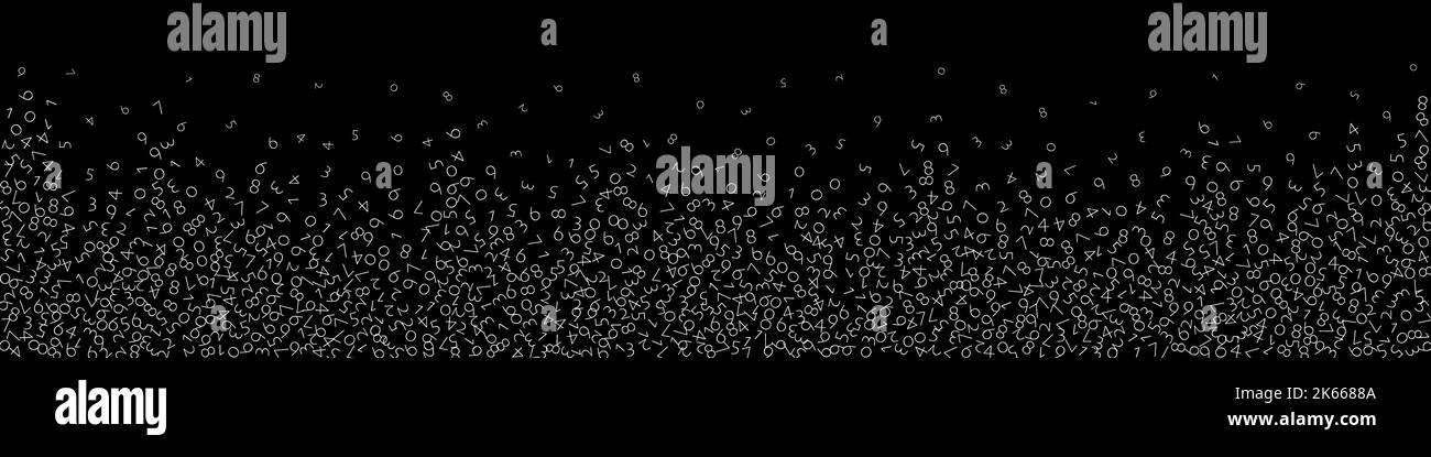 Falling numbers, big data concept. Binary white disorderly flying ...
