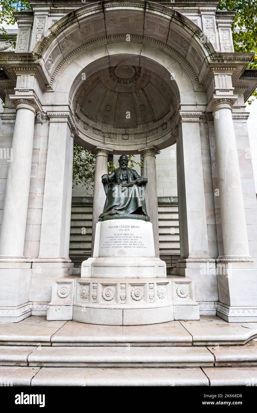 William Cullen Bryant Memorial in Bryant Park, public park beside New York Public Library ...