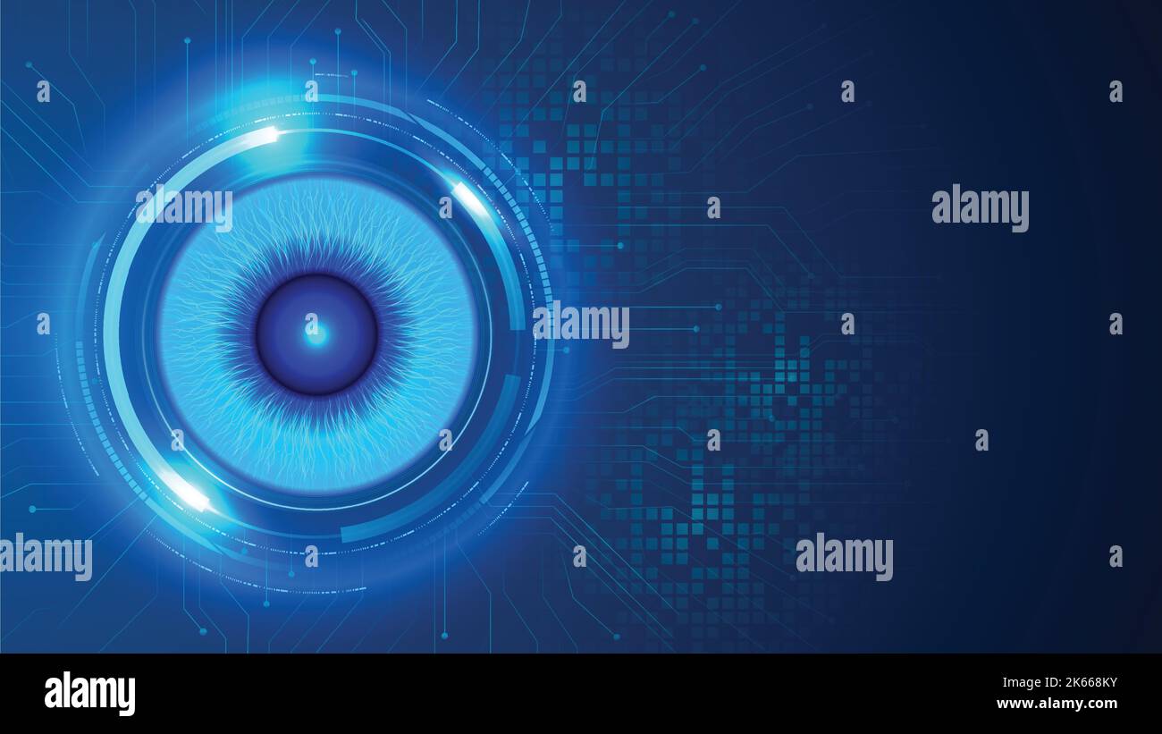 A blue digital technology background in AI's eyes Stock Vector Image ...