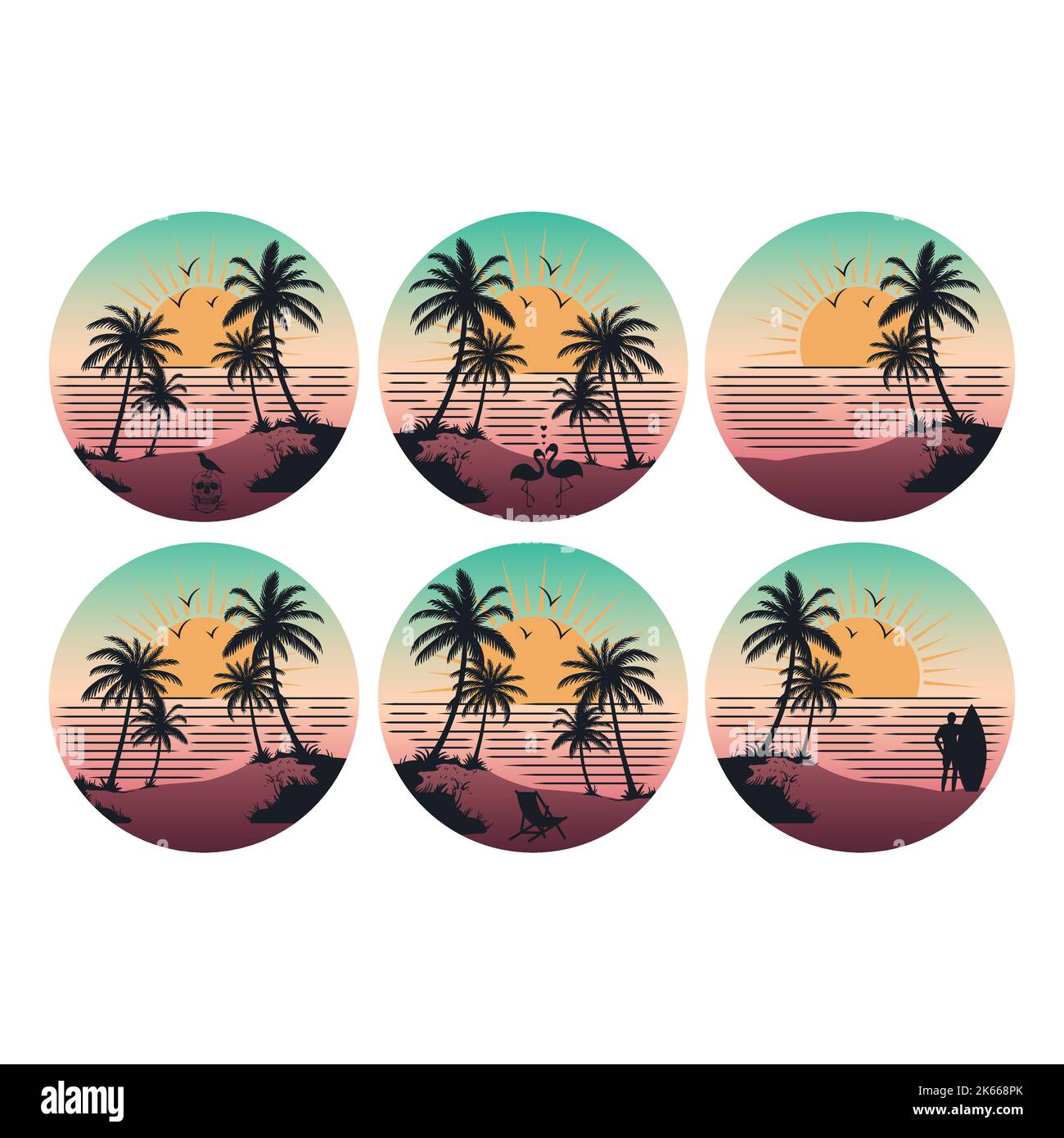 Ocean and beach panoramic landscape design collection. Editable ...