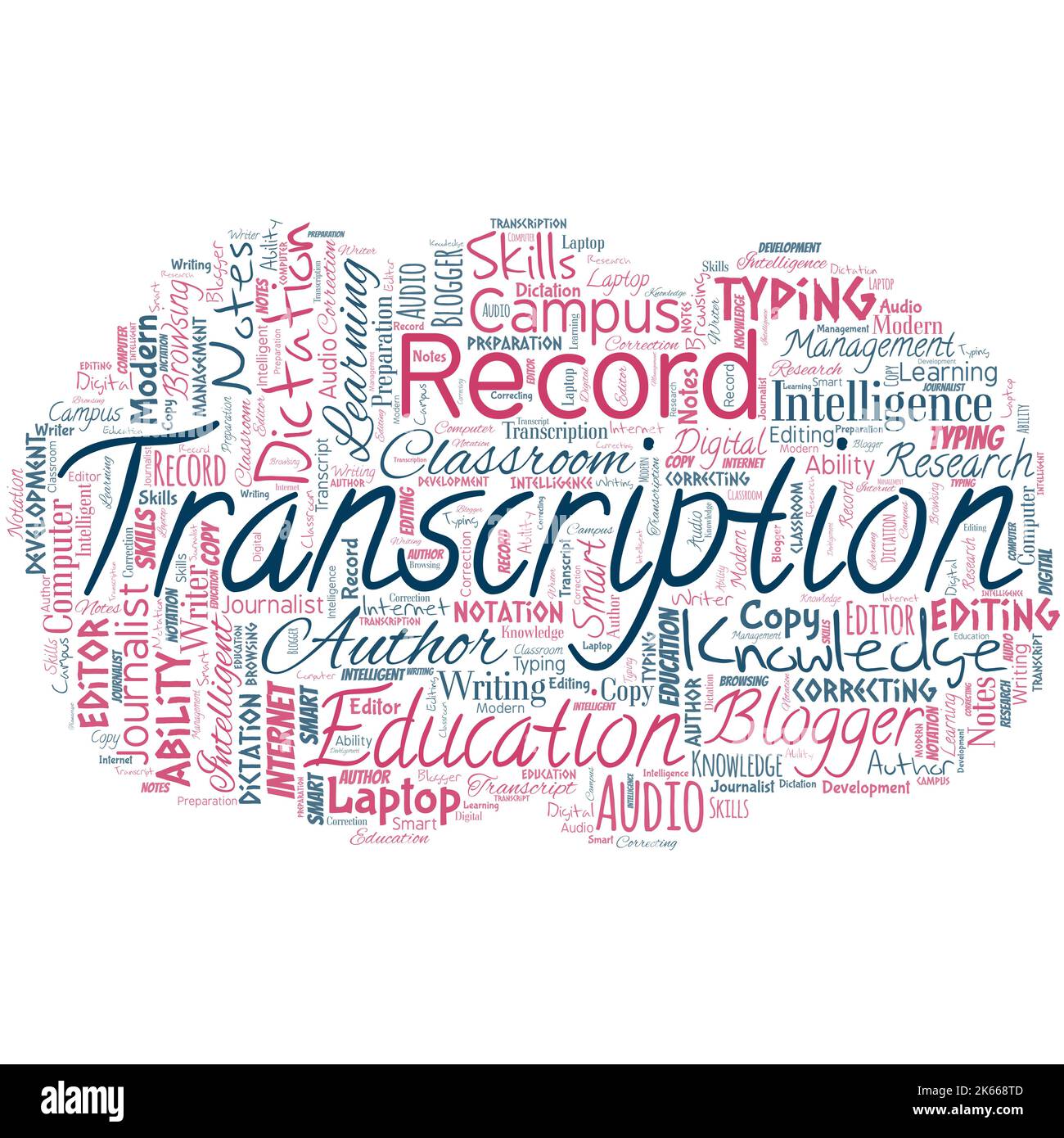 Big word cloud in the shape of cloud with word transcription. Written ...