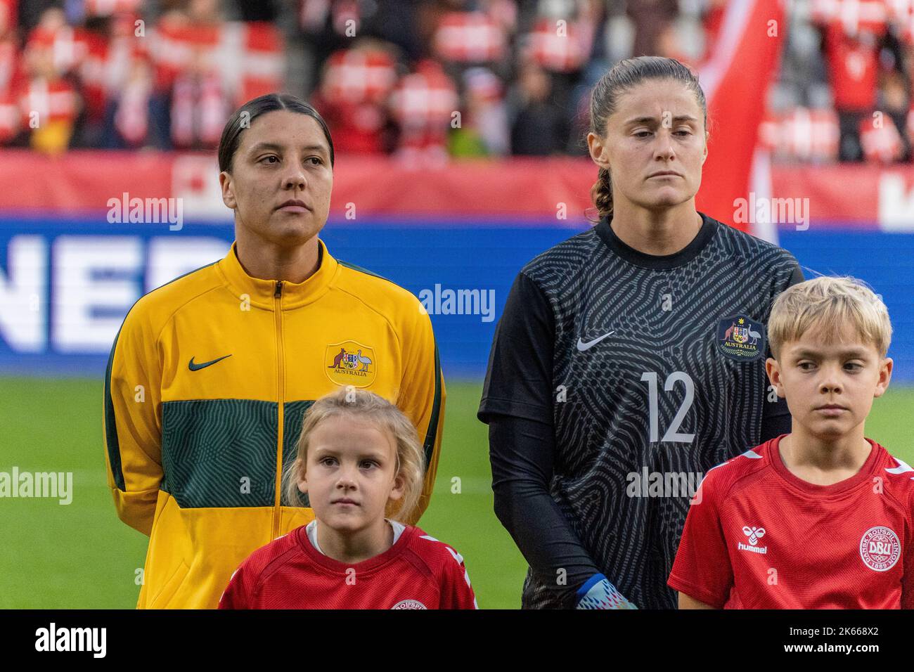 Viborg, Denmark. 11th Oct, 2022. Sam Kerr and goalkeeper Teagan Micah ...