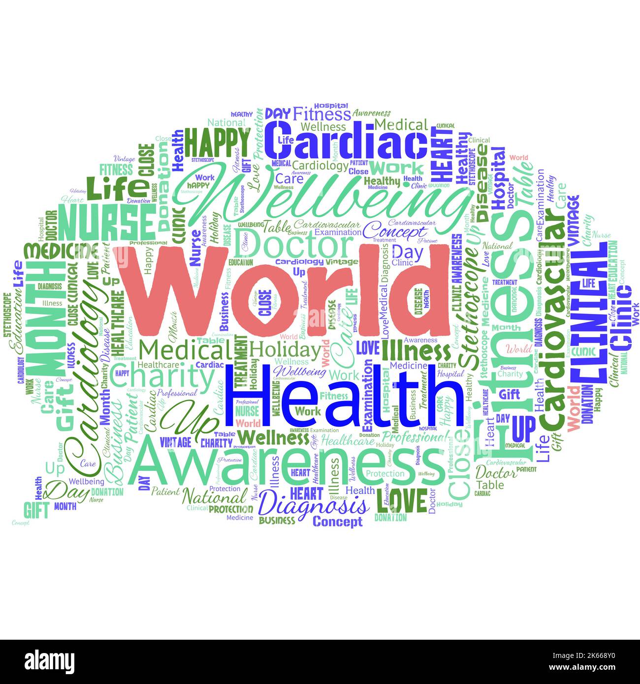 Big word cloud in the shape of speech bubble with words world health ...
