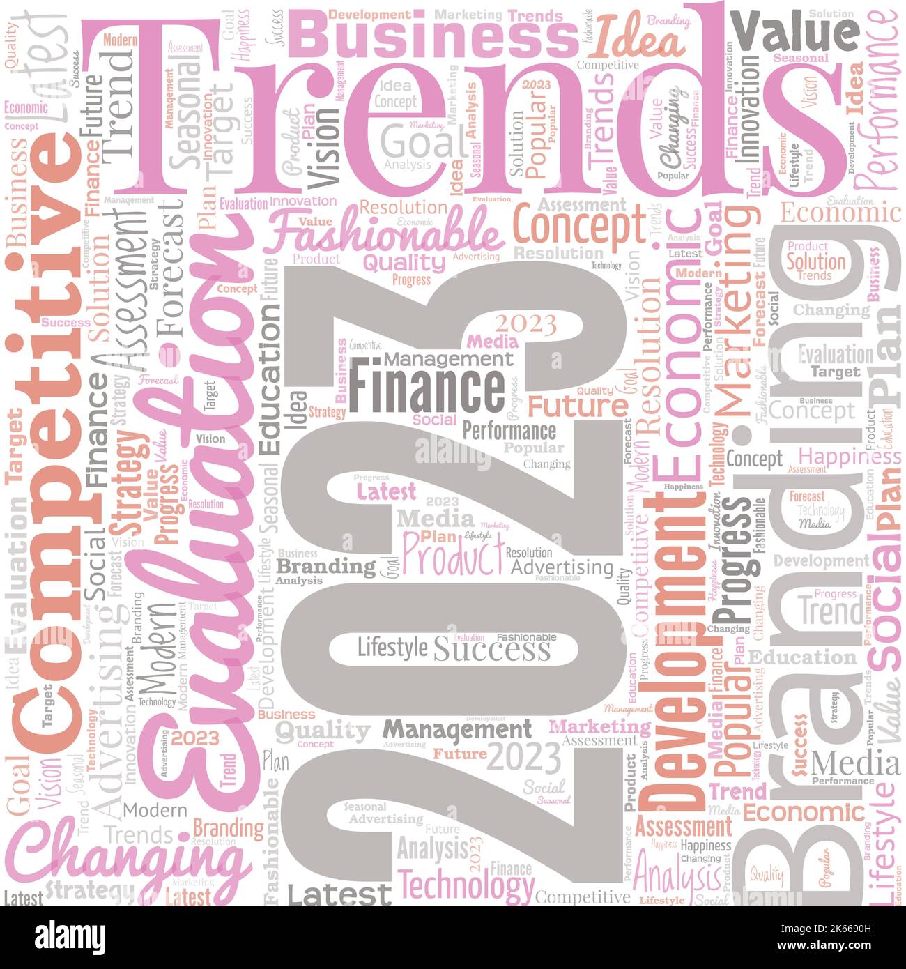 Big word cloud in the shape of square with words Trends 2023. New ...