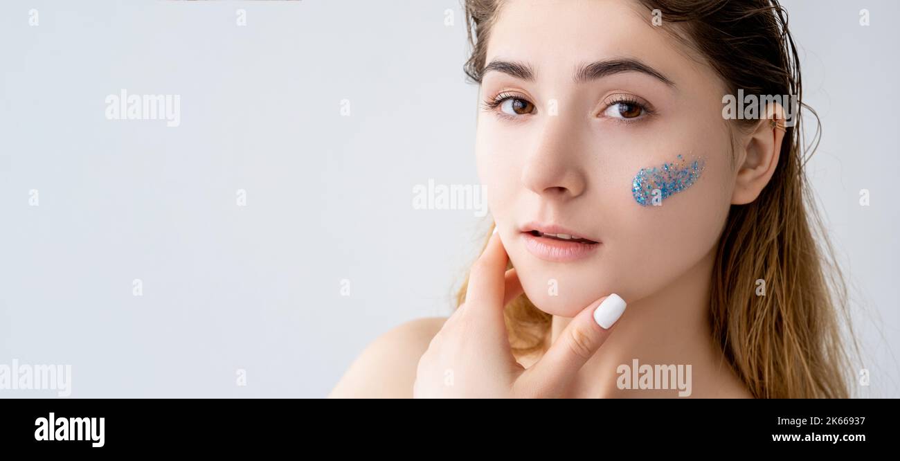 skincare banner facial peeling woman face cleanser Stock Photo - Alamy