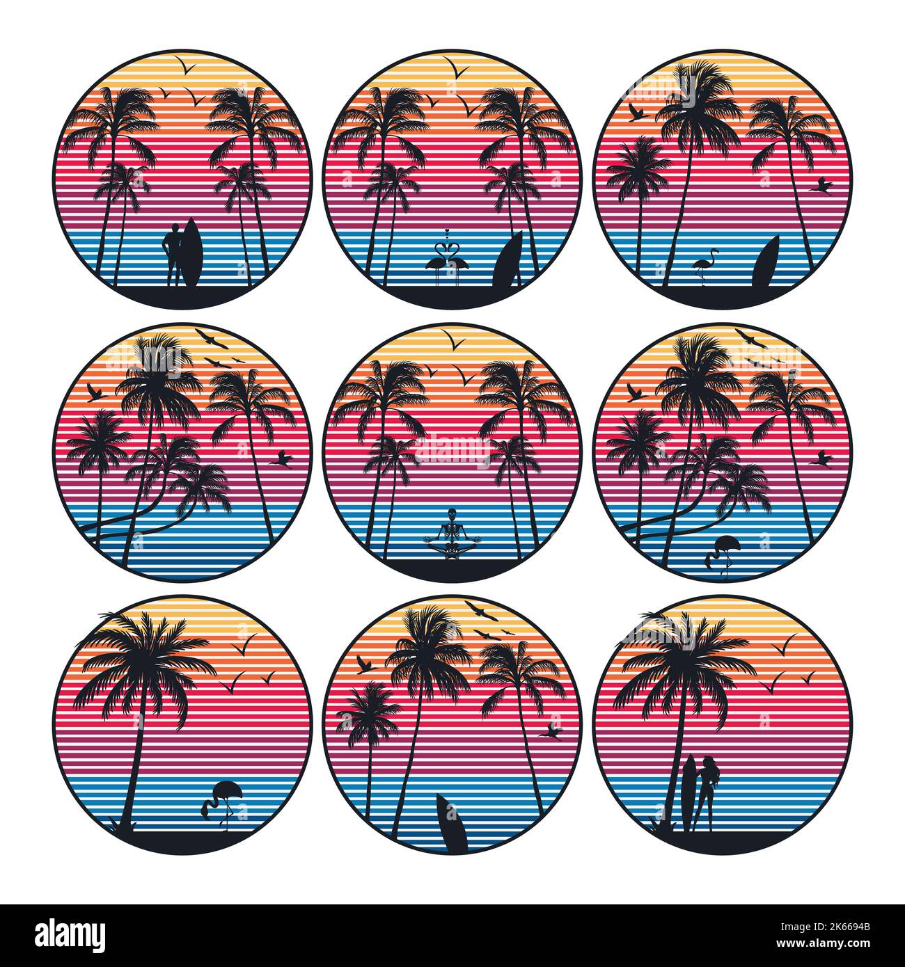 Ocean and beach panoramic landscape design collection. Editable ...