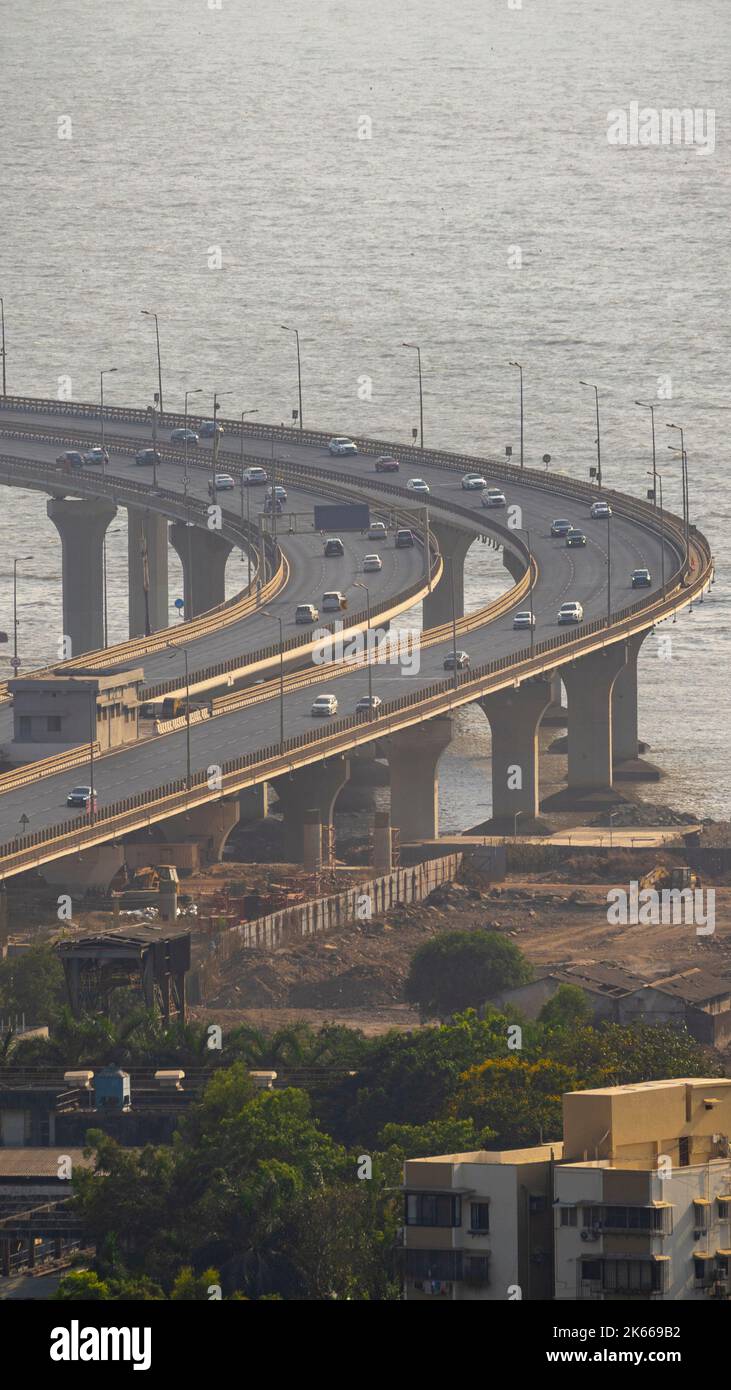 An aerial view of Western Express Highway over sea in Mumbai Stock ...