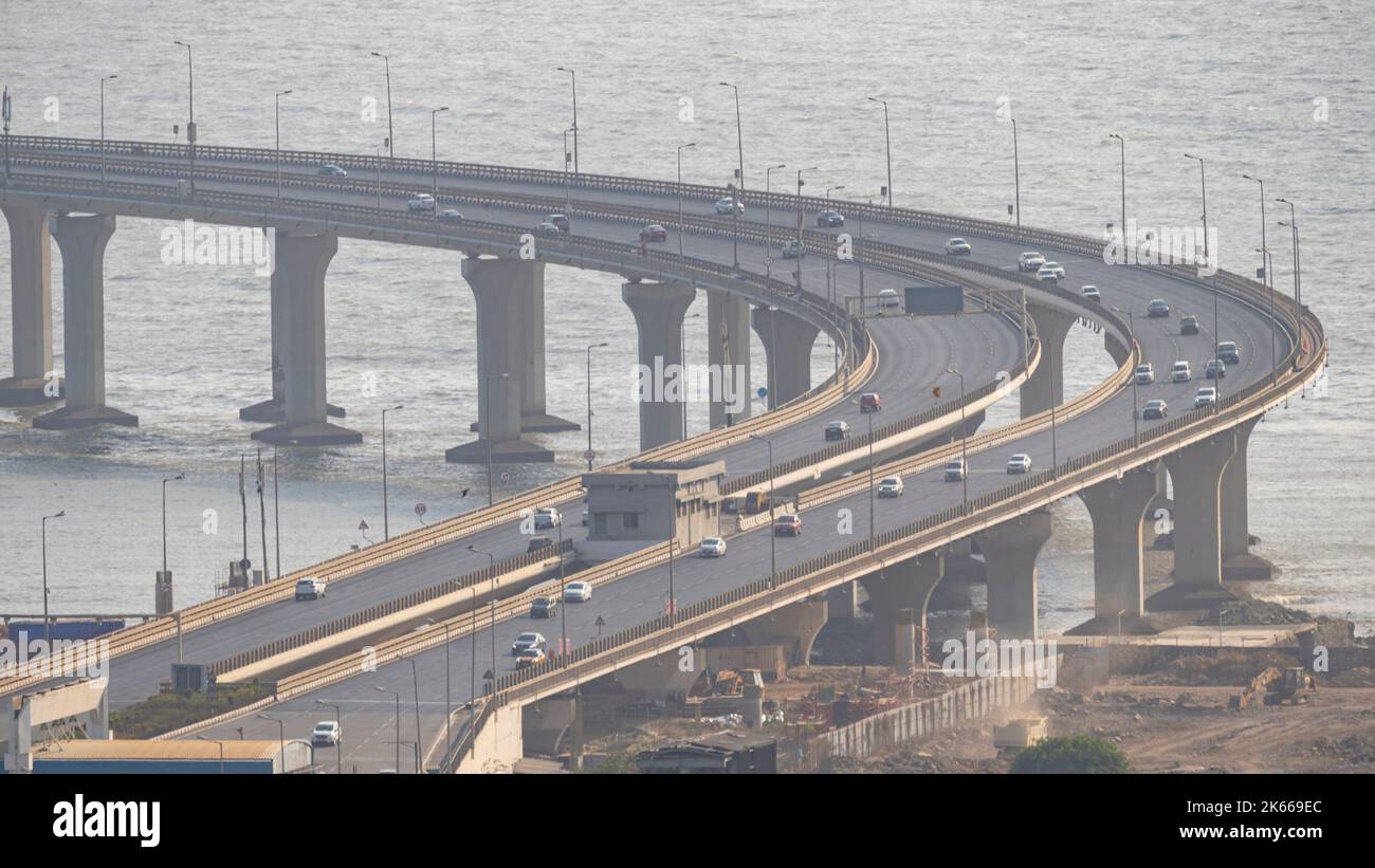 An aerial view of Western Express Highway over sea in Mumbai Stock ...