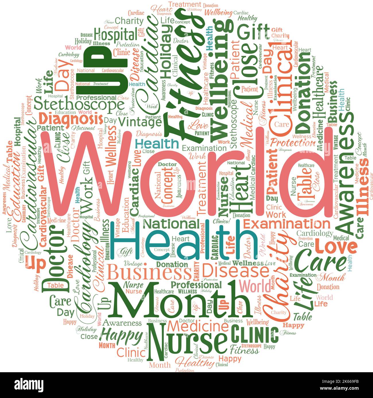 Big word cloud in the shape of circle with words world health. World ...