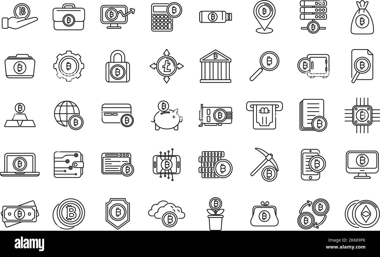 Cryptocurrency icons set outline vector. Blockchain ledger. Miner innovation Stock Vector Image ...