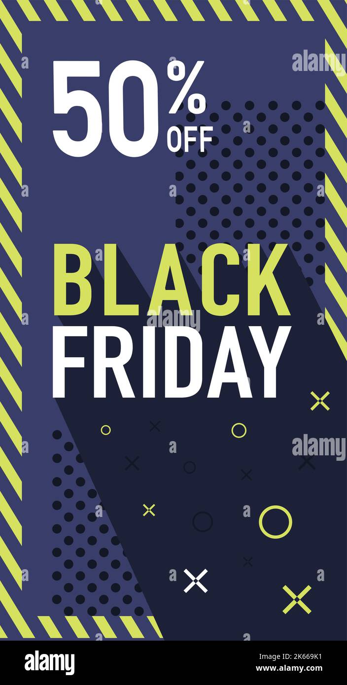 blue vertical banner 50 percent sale with green lettering geometry ...