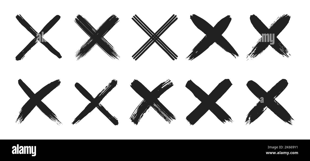 Dirty grunge hand drawn with brush strokes cross x vector illustration ...