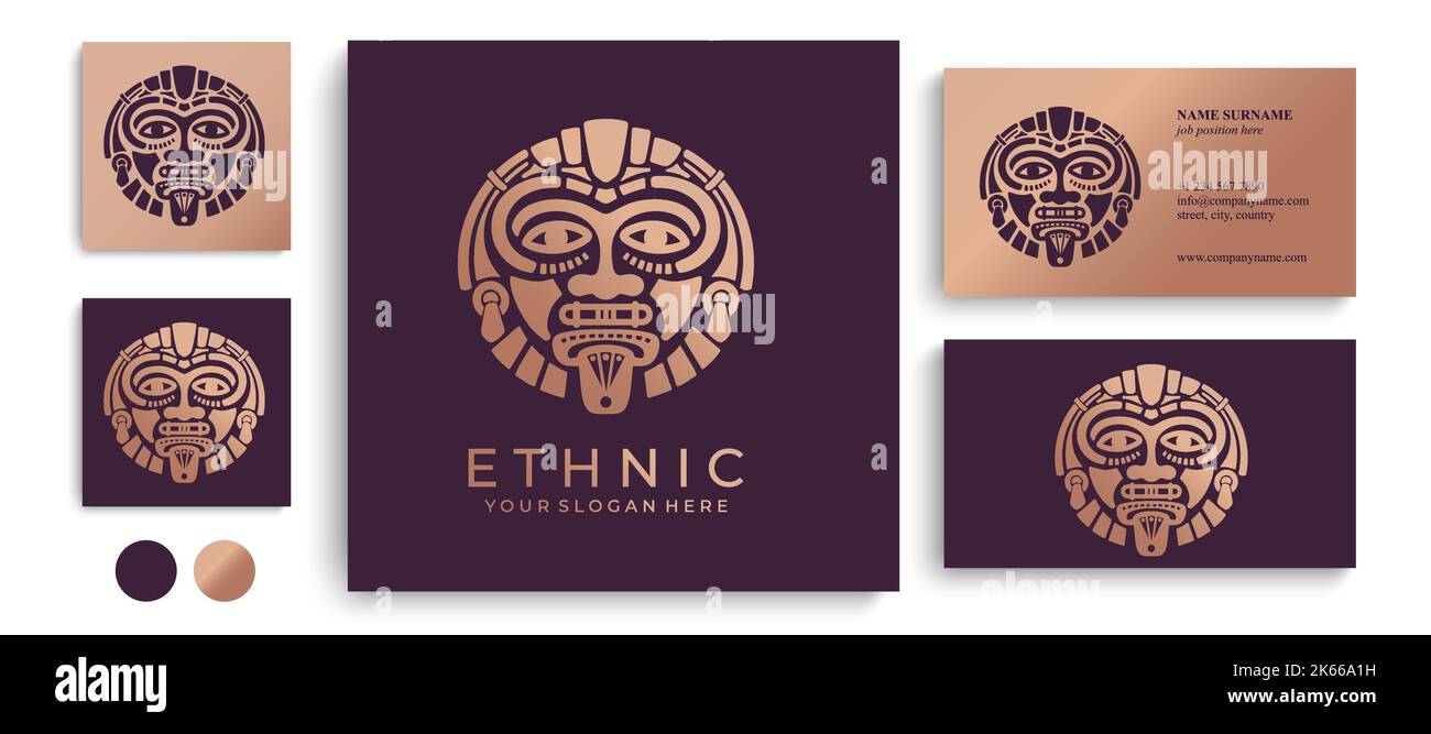 Ethnic mask logo. Aztec and Mayan mask logo for business. Cultural ...