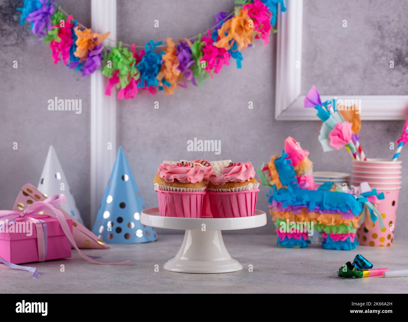 Birthday partry concept with cupcake Stock Photo - Alamy