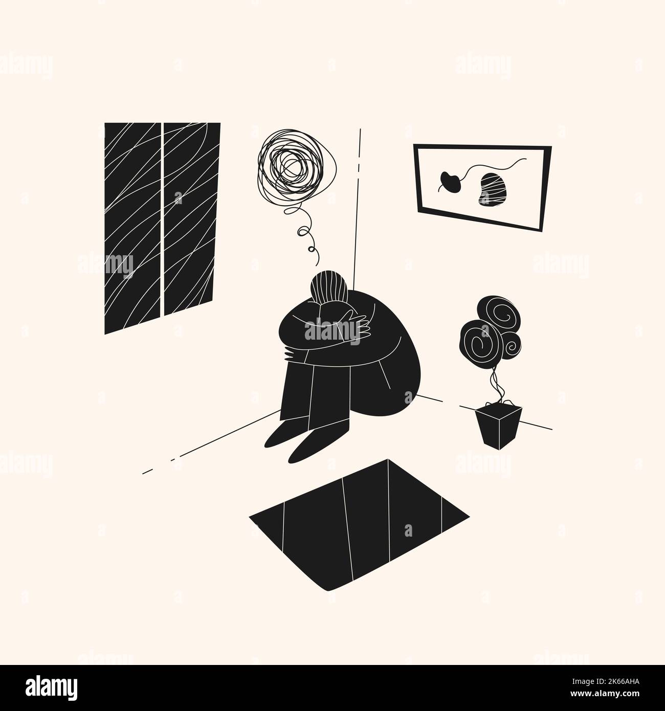 Man in depression concept art hand drawn vector illustration. Sad human ...