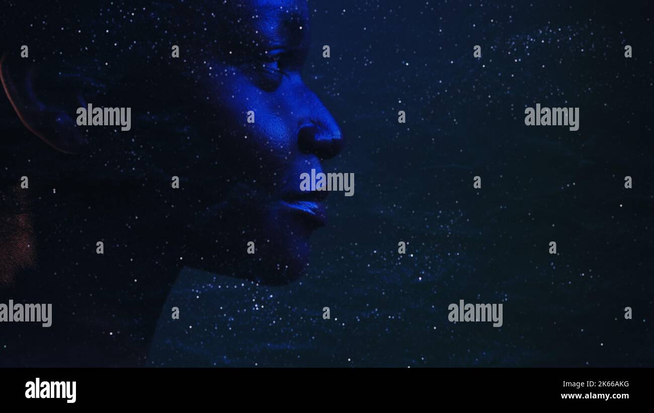 human universe cosmic portrait face stardust dark Stock Photo - Alamy