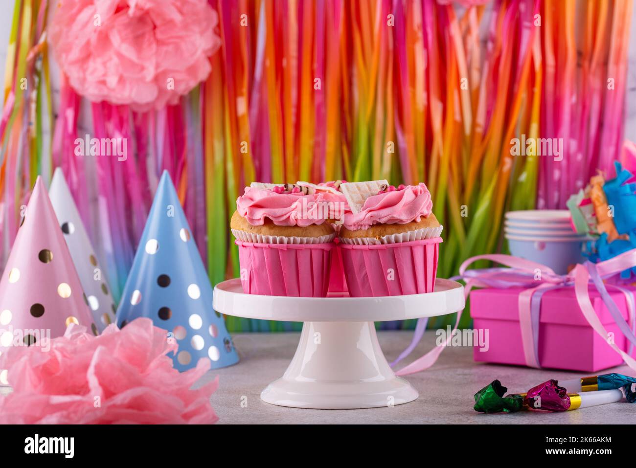Birthday partry concept with cupcake Stock Photo - Alamy