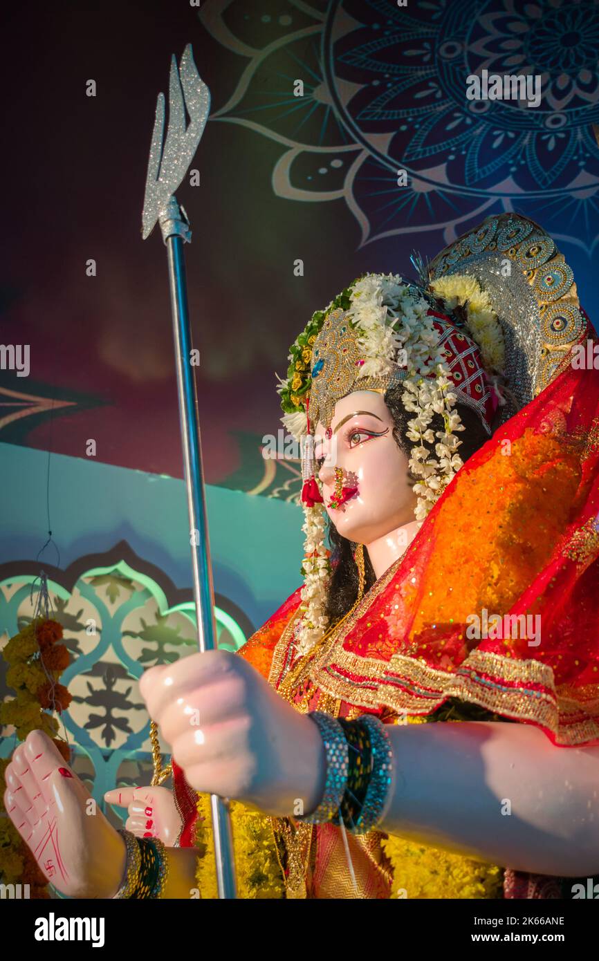 A beautiful idol of Maa Durga being worshipped at a mandal in Mumbai ...