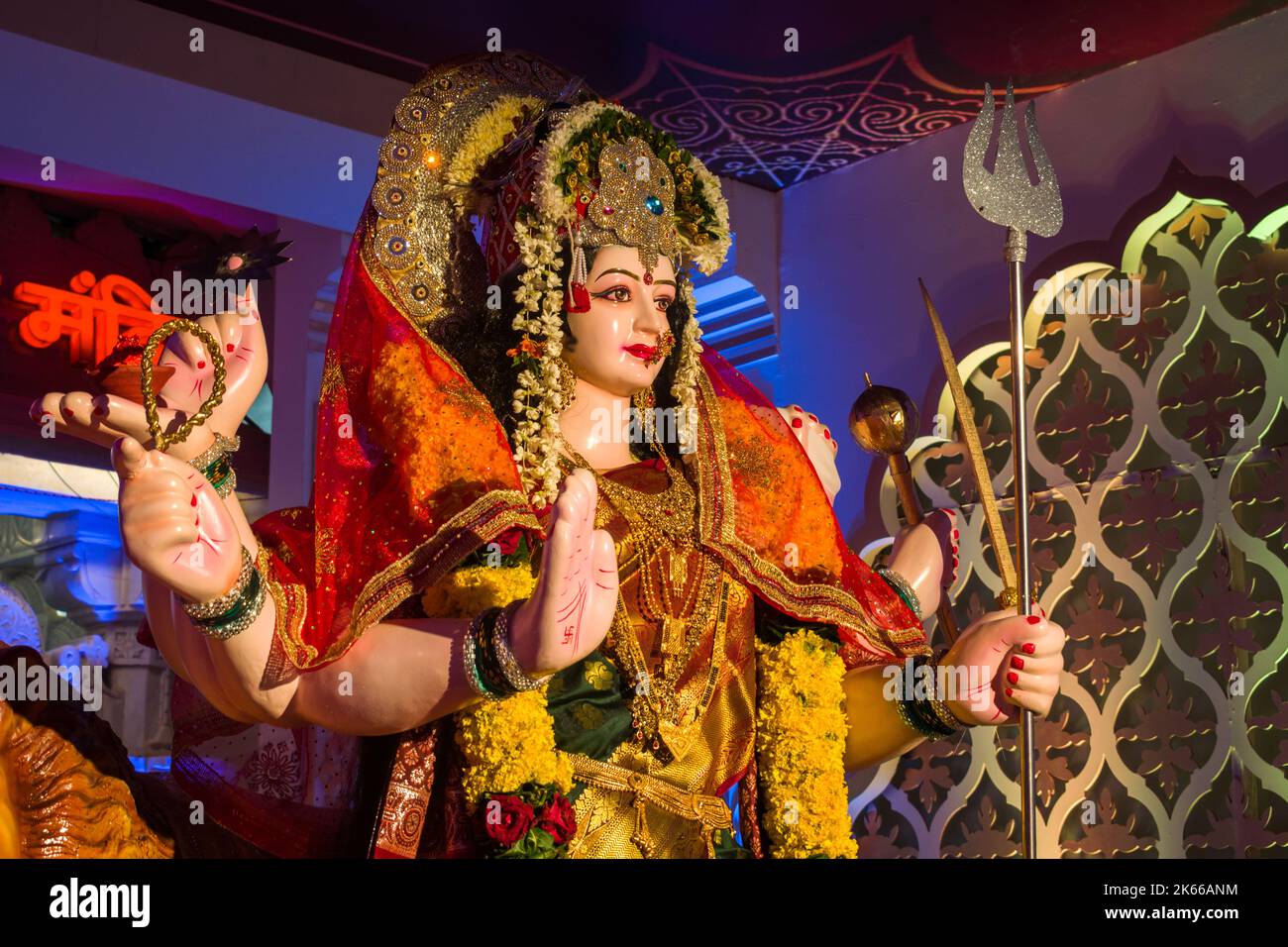 A beautiful idol of Maa Durga being worshipped at a mandal in Mumbai ...