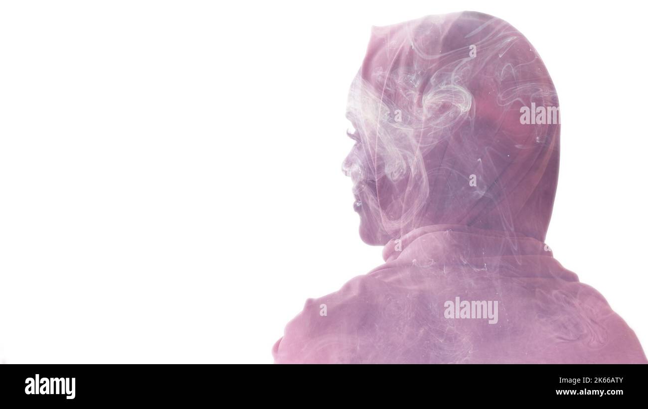 spiritual energy inner harmony woman pink mist Stock Photo - Alamy