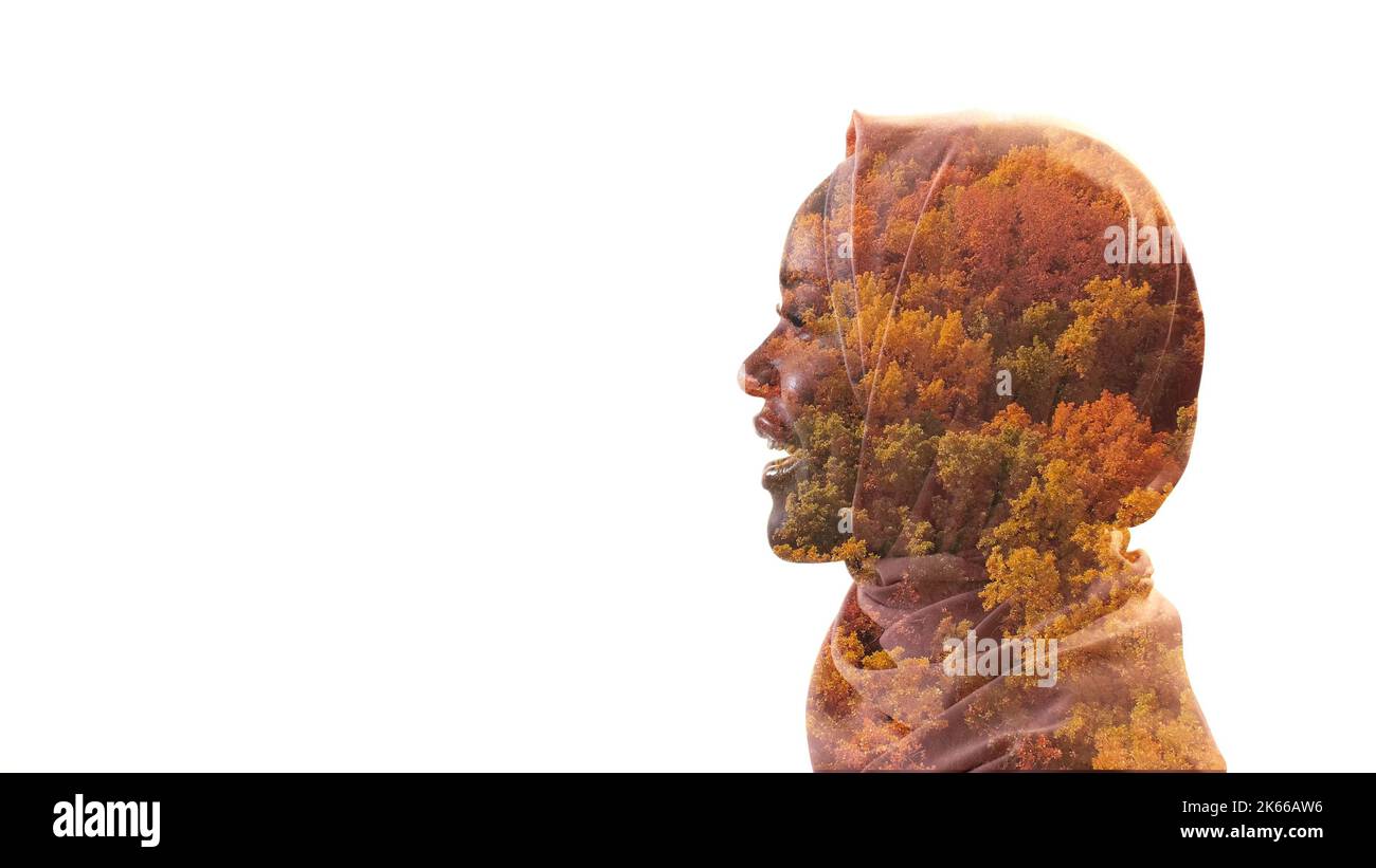 Woman trees double exposure hi-res stock photography and images - Alamy
