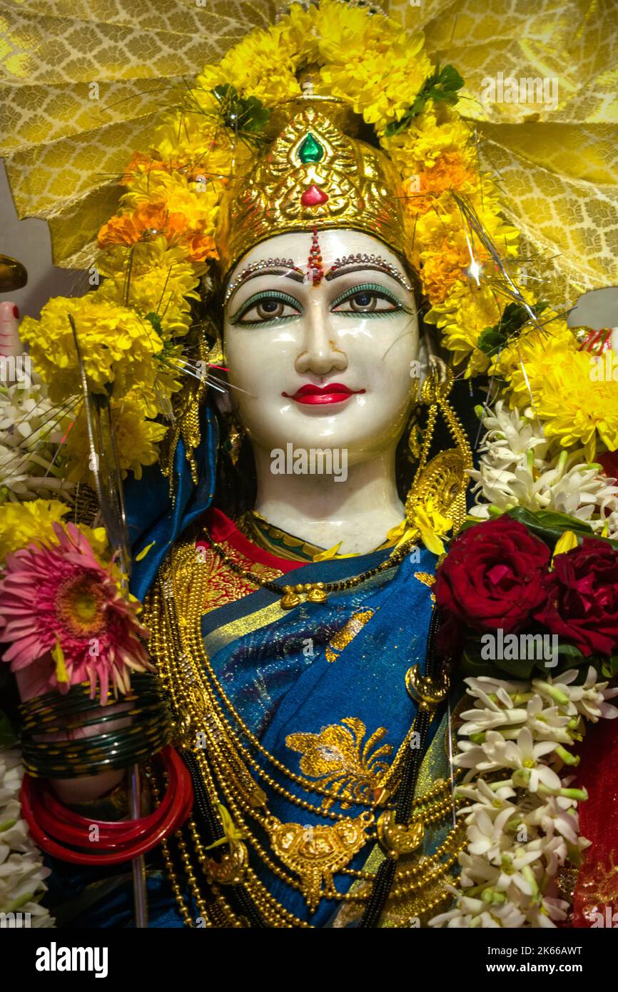 A beautiful idol of Maa Durga being worshipped at a mandal in Mumbai ...