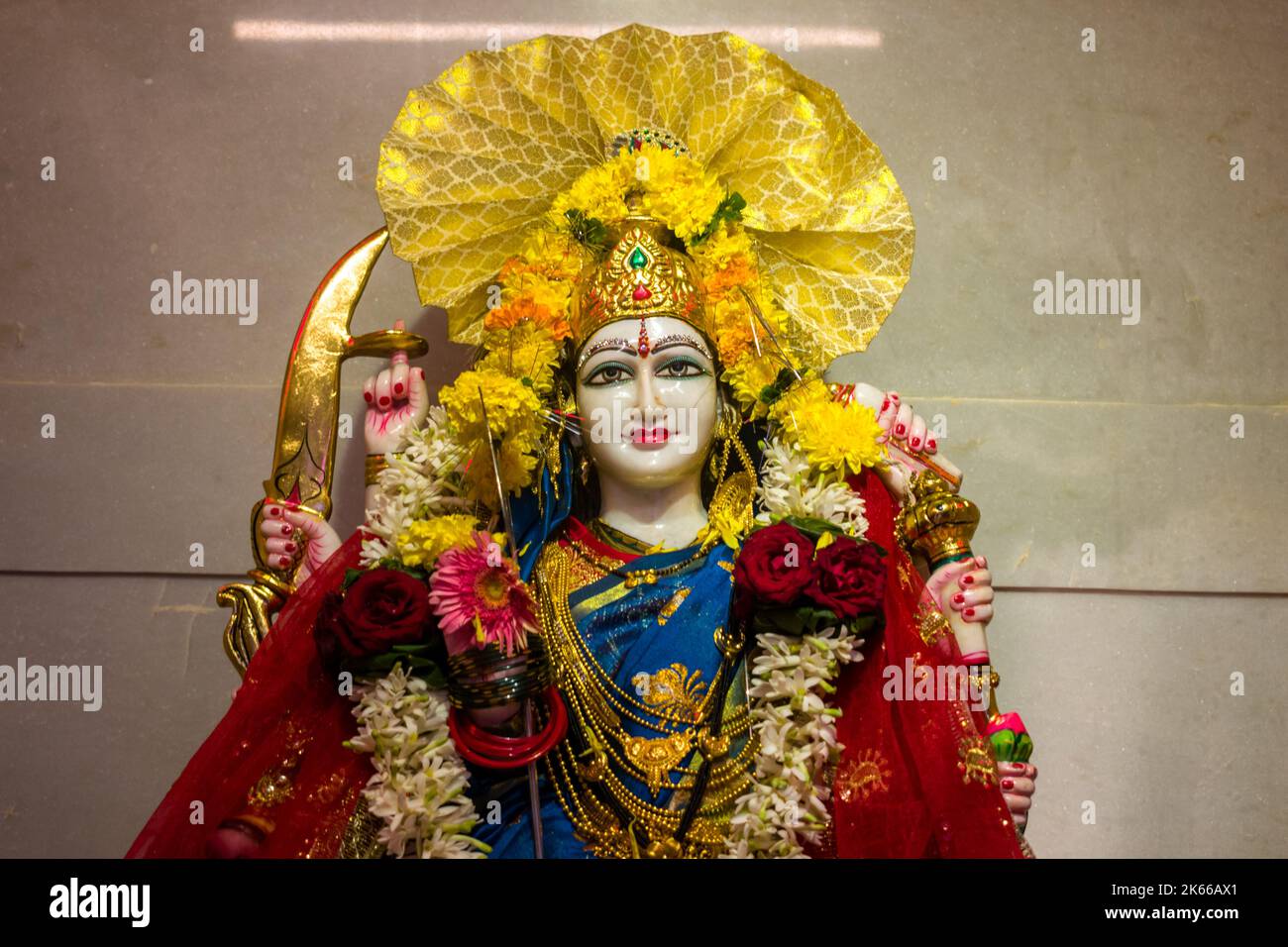A beautiful idol of Maa Durga being worshipped at a mandal in Mumbai ...