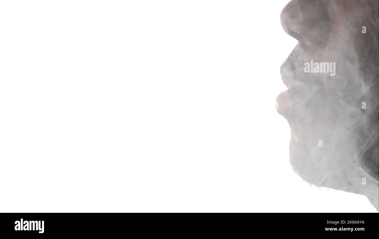 air pollution ecology problem man inhaling smoke Stock Photo - Alamy