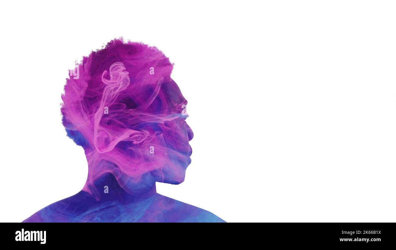 aura energy inner harmony man face color smoke Stock Photo - Alamy