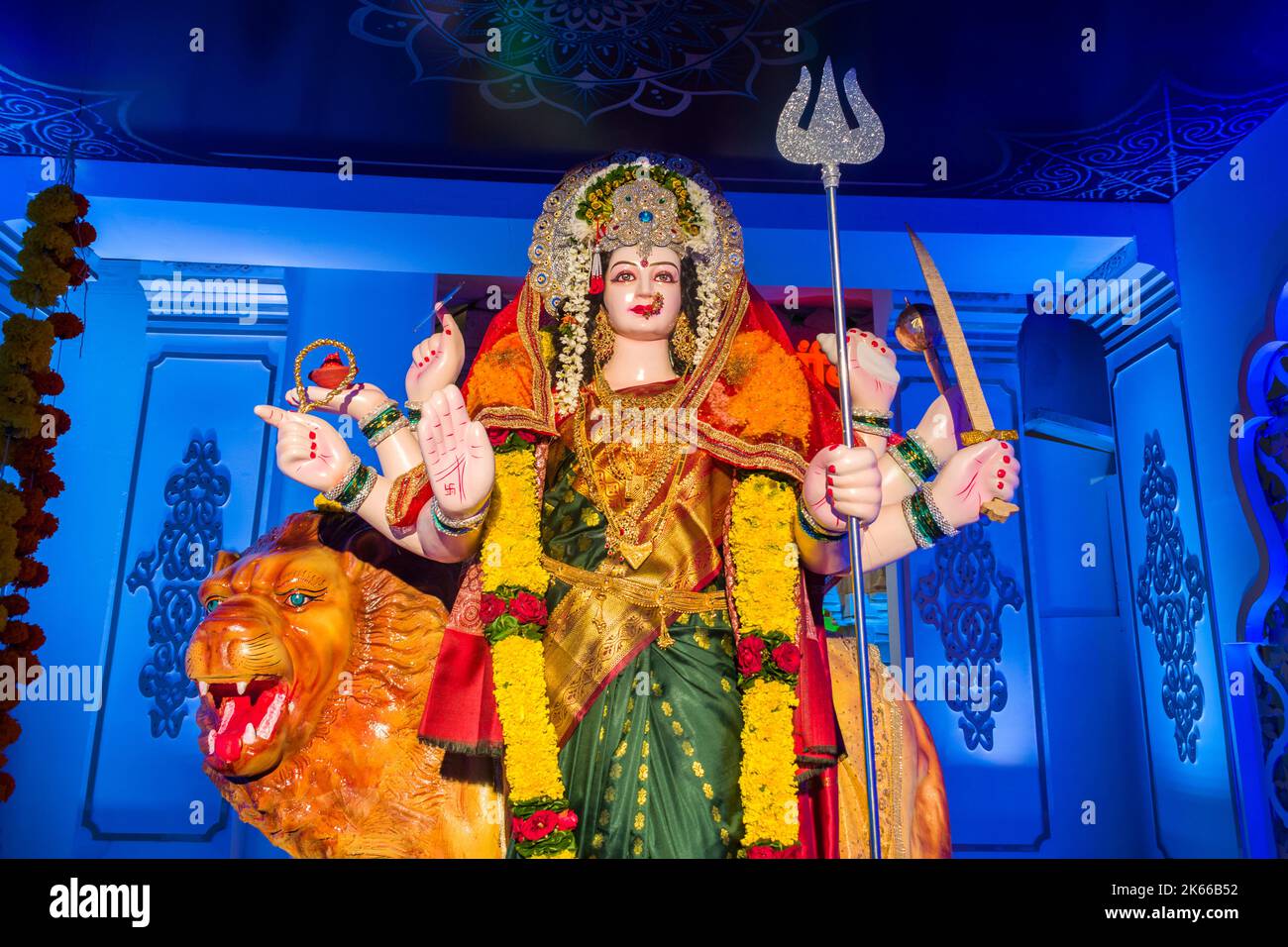 A beautiful idol of Maa Durga being worshipped at a mandal in Mumbai ...