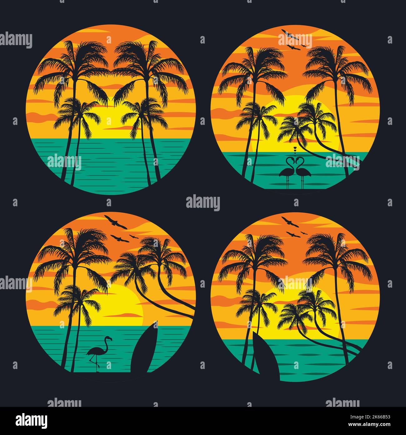 Ocean and beach panoramic landscape design collection. Editable ...