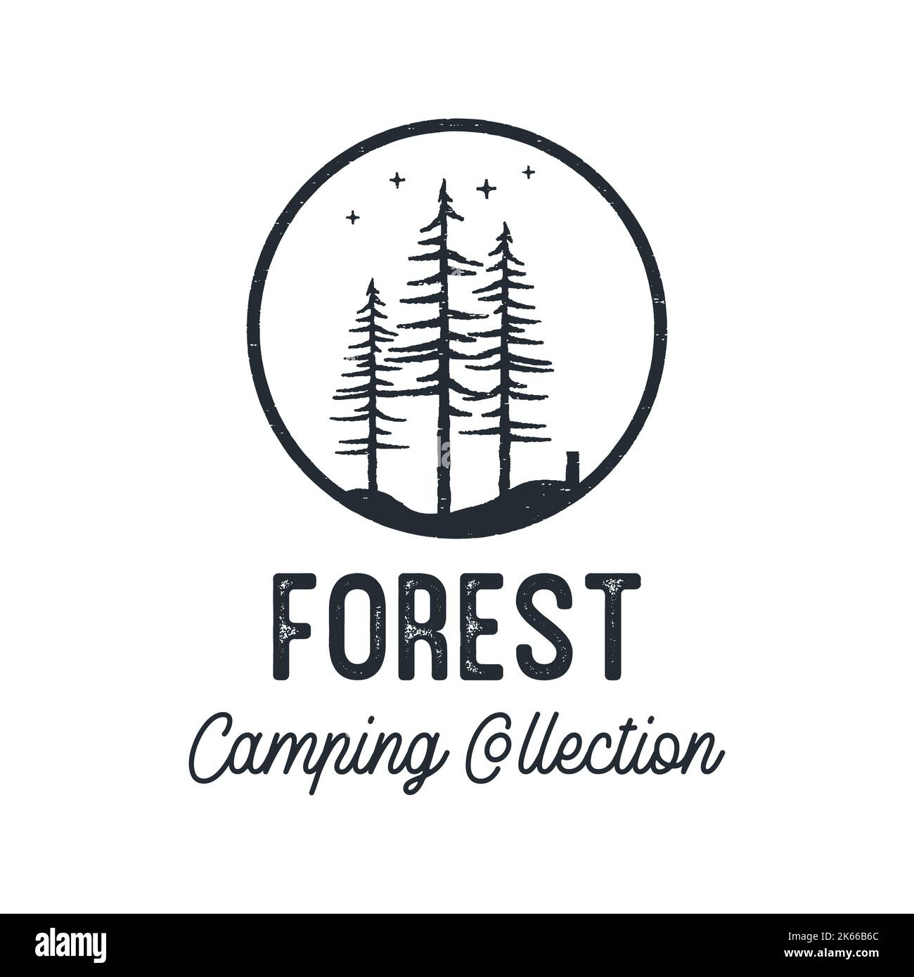 Camping poster with forest illustration Stock Photo - Alamy
