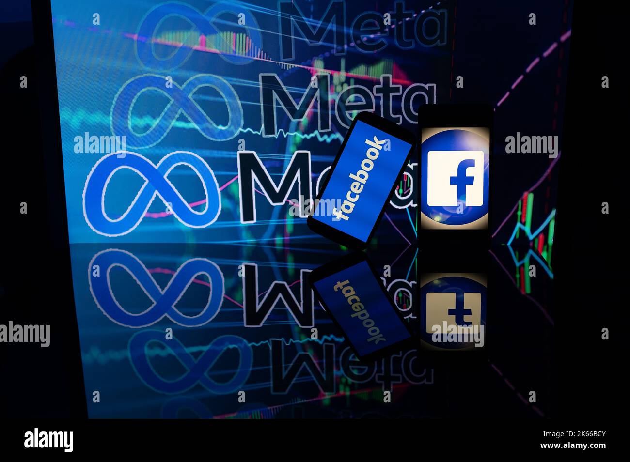 The smartphones with Facebook icon on the screen and Meta logo in the ...