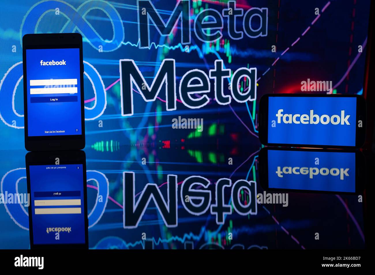 The smartphones with Facebook login screen and Meta logo in the ...