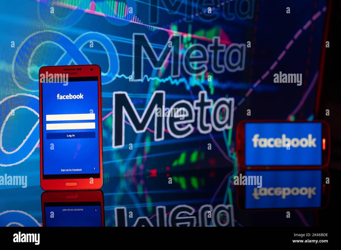 The smartphones with Facebook login screen and Meta logo in the ...