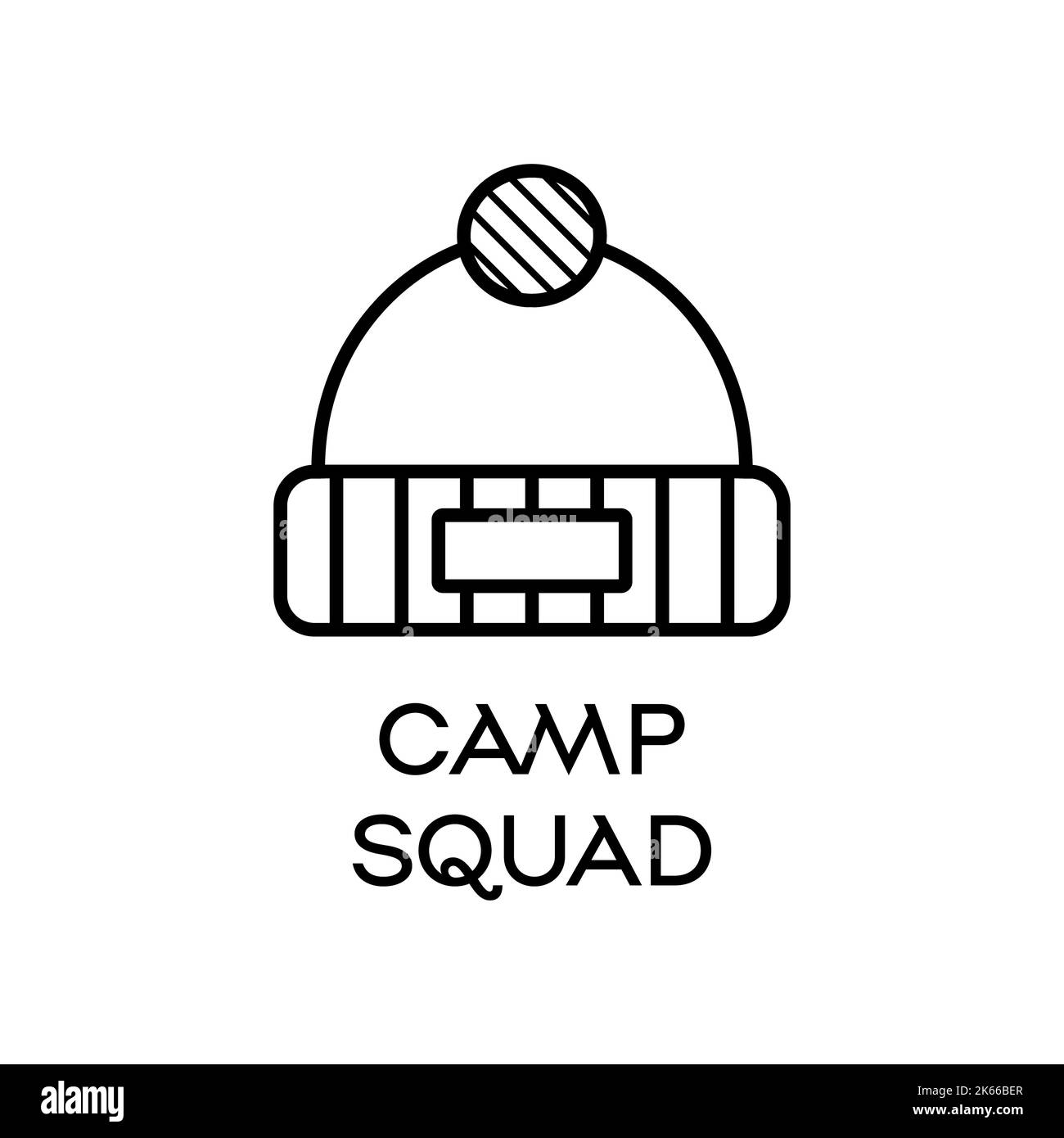 Outline logo with warm hat and Camp Squad text Stock Photo - Alamy