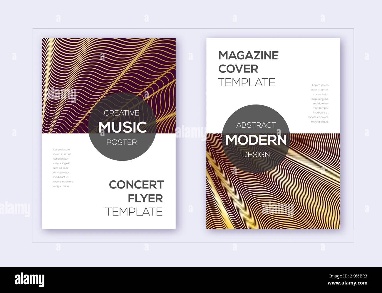 Modern cover design template set. Gold abstract lines on bordo ...