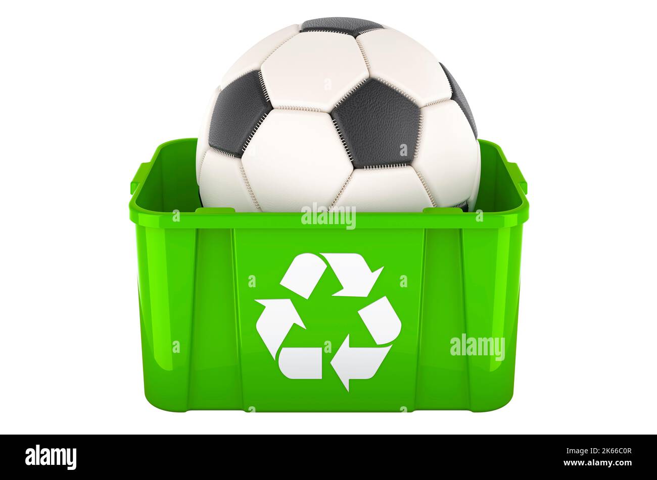 Recycling trashcan with soccer ball, 3D rendering isolated on white ...