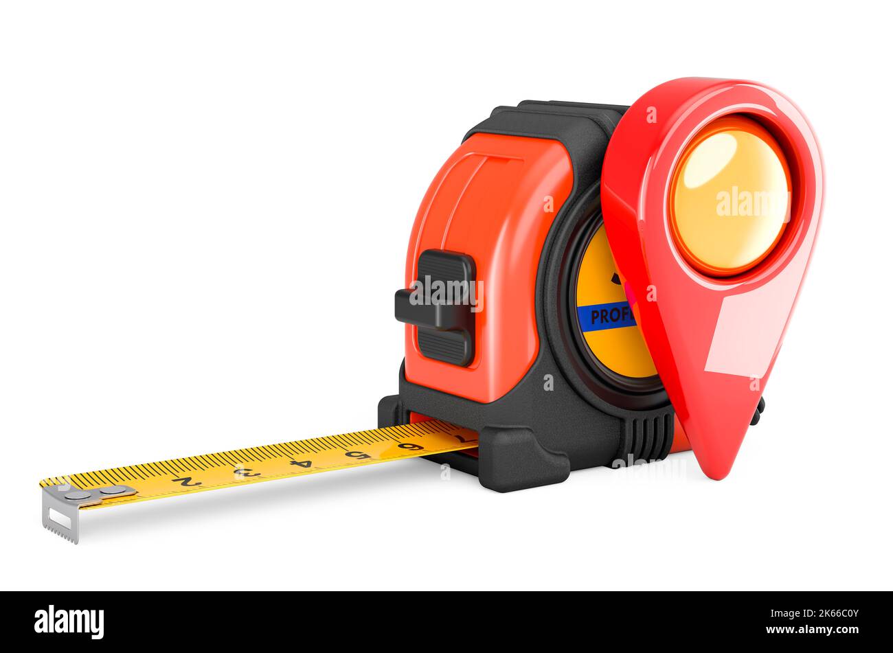 Tape measure with map pointer, 3D rendering isolated on white ...