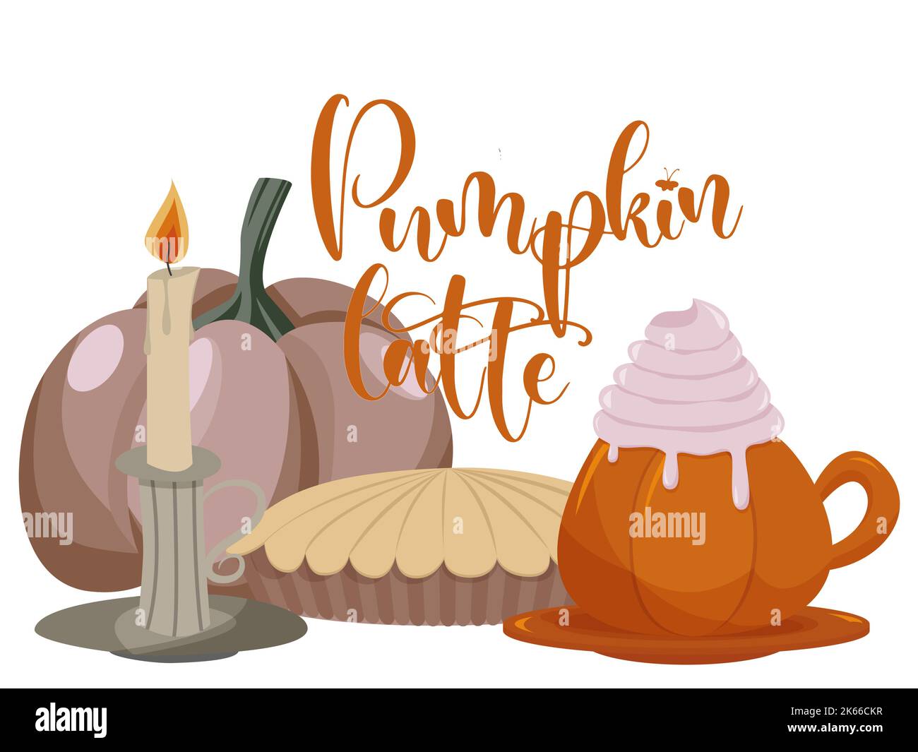 Autumn illustration with pumpkin and coffee. The lower horizontal ...