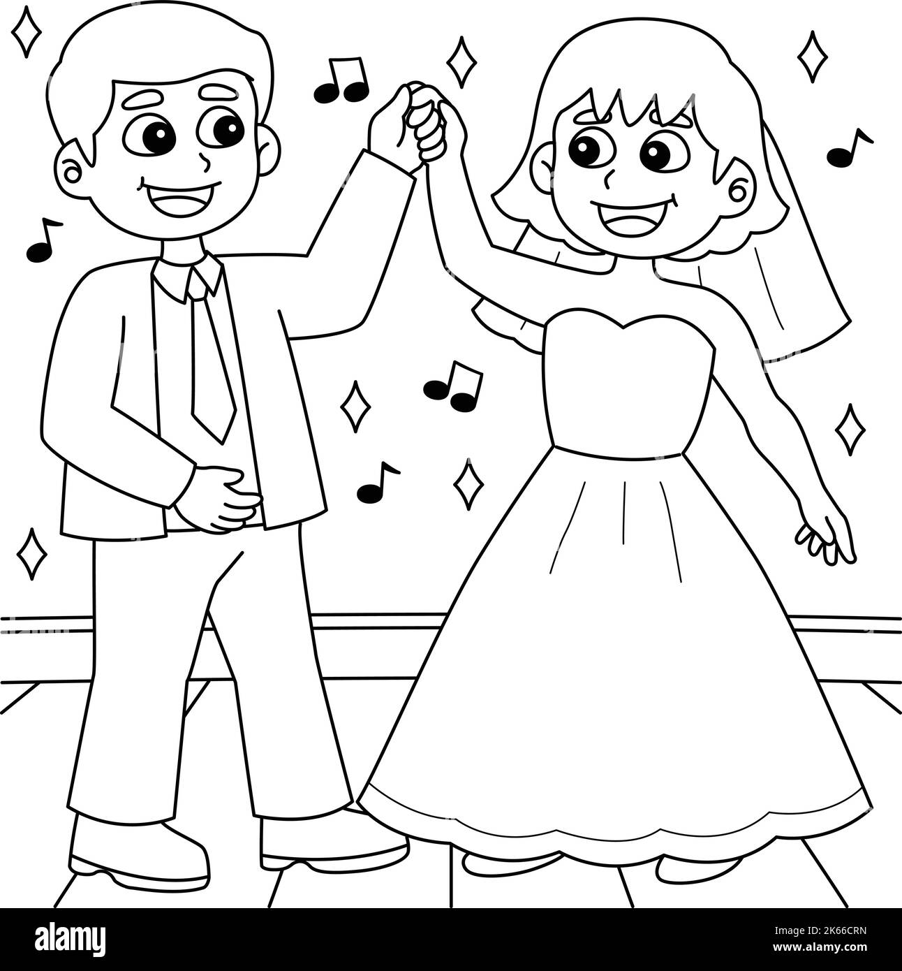 Wedding Groom And Bride Dancing Coloring Page Stock Vector Image & Art ...