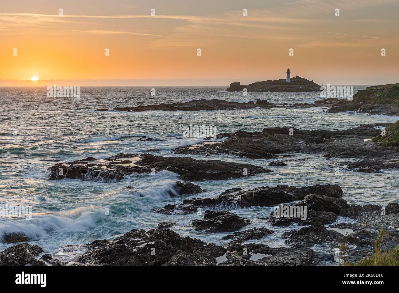 Godrevy Point with Godrevy Lighthouse, St. Ives Bay, Gwithian Beach ...