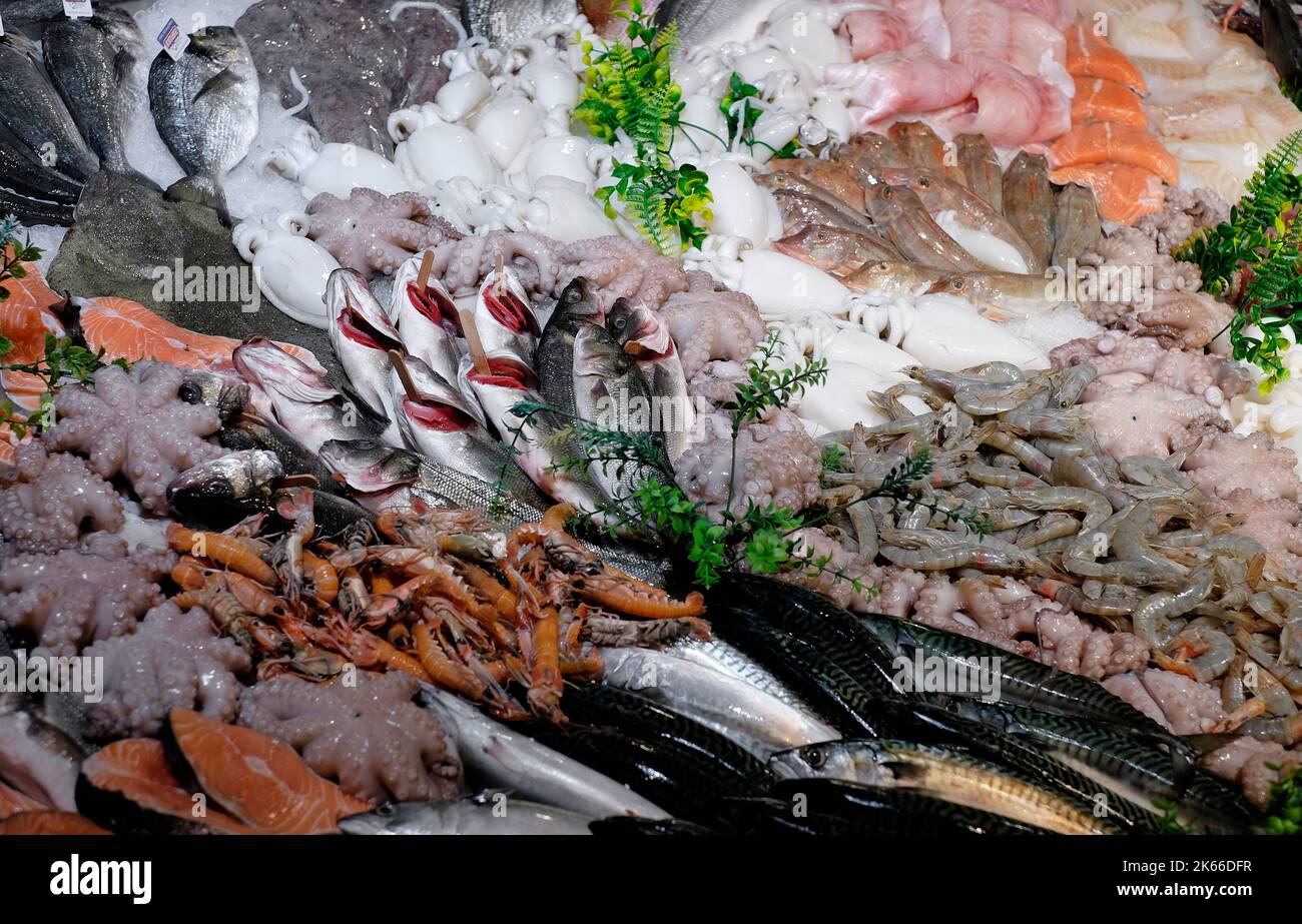 fish counter display in supermarket, locorotondo, puglia, southern ...