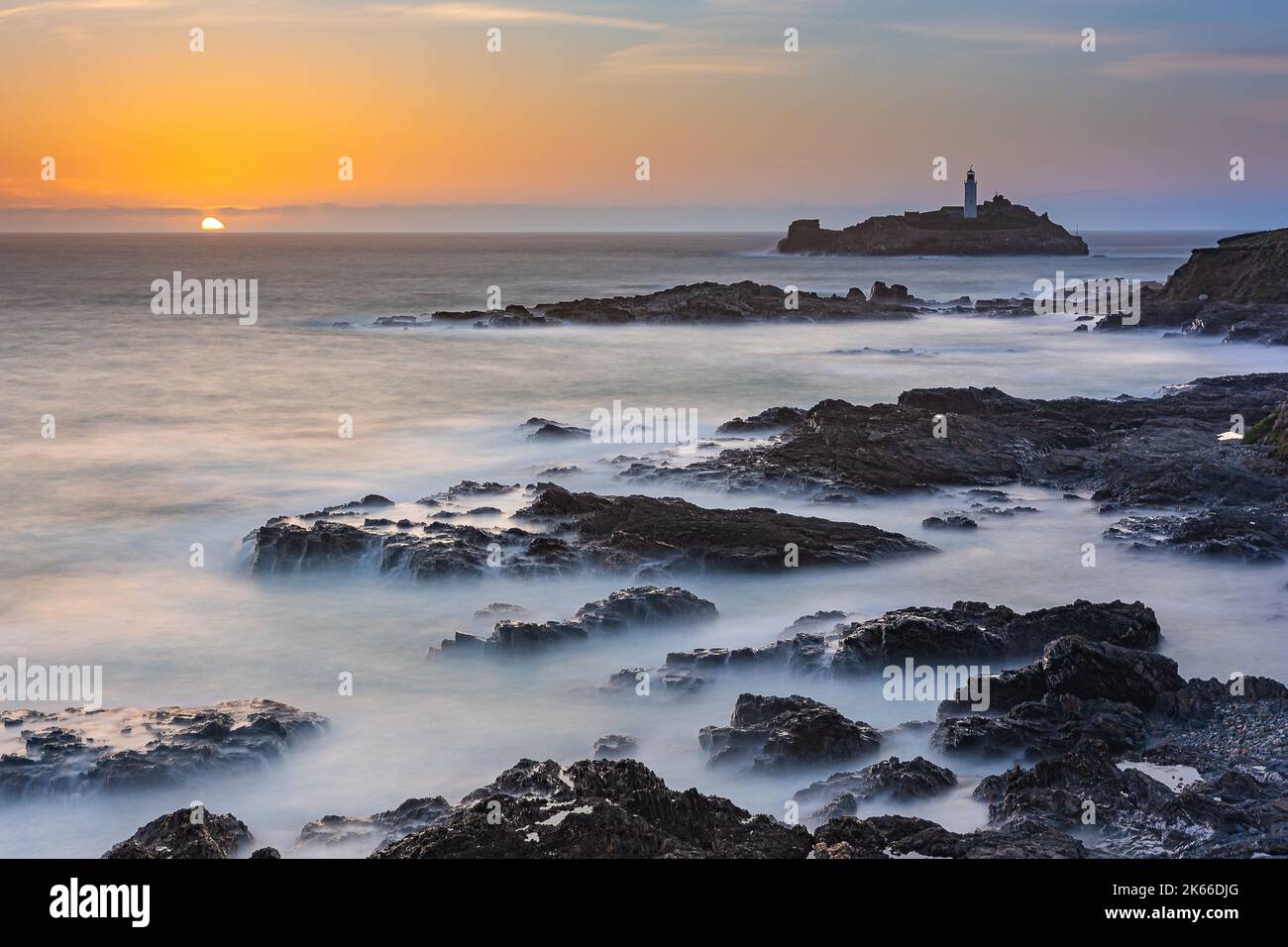 Godrevy Point with Godrevy Lighthouse, St. Ives Bay, Gwithian Beach ...