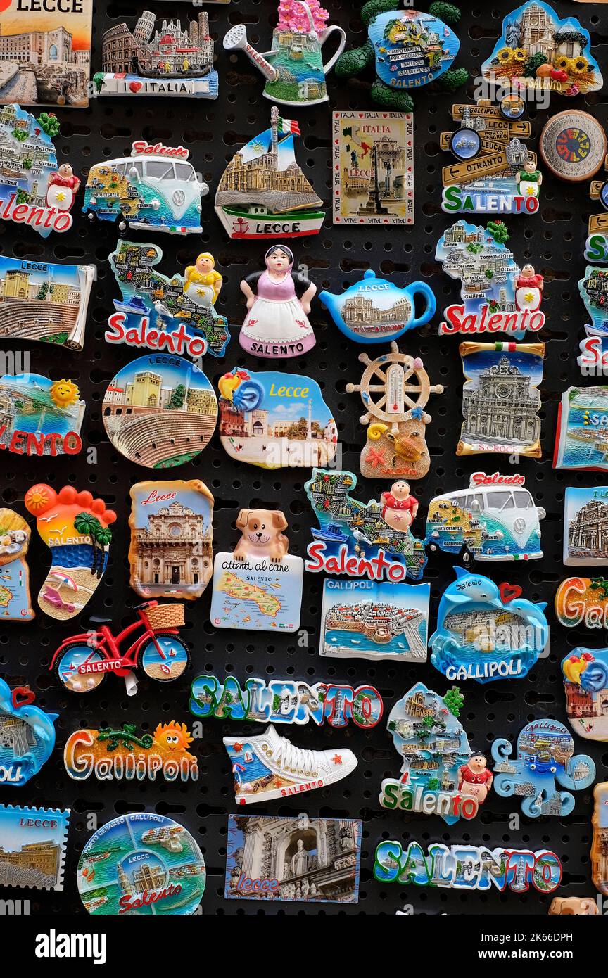 decorative fridge magnets outside souvenir shop, lecce, puglia ... decorative fridge magnets outside souvenir shop, lecce, puglia ...