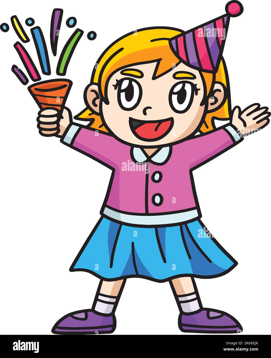 Girl Celebrating New Year Cartoon Colored Clipart Stock Vector Image ...