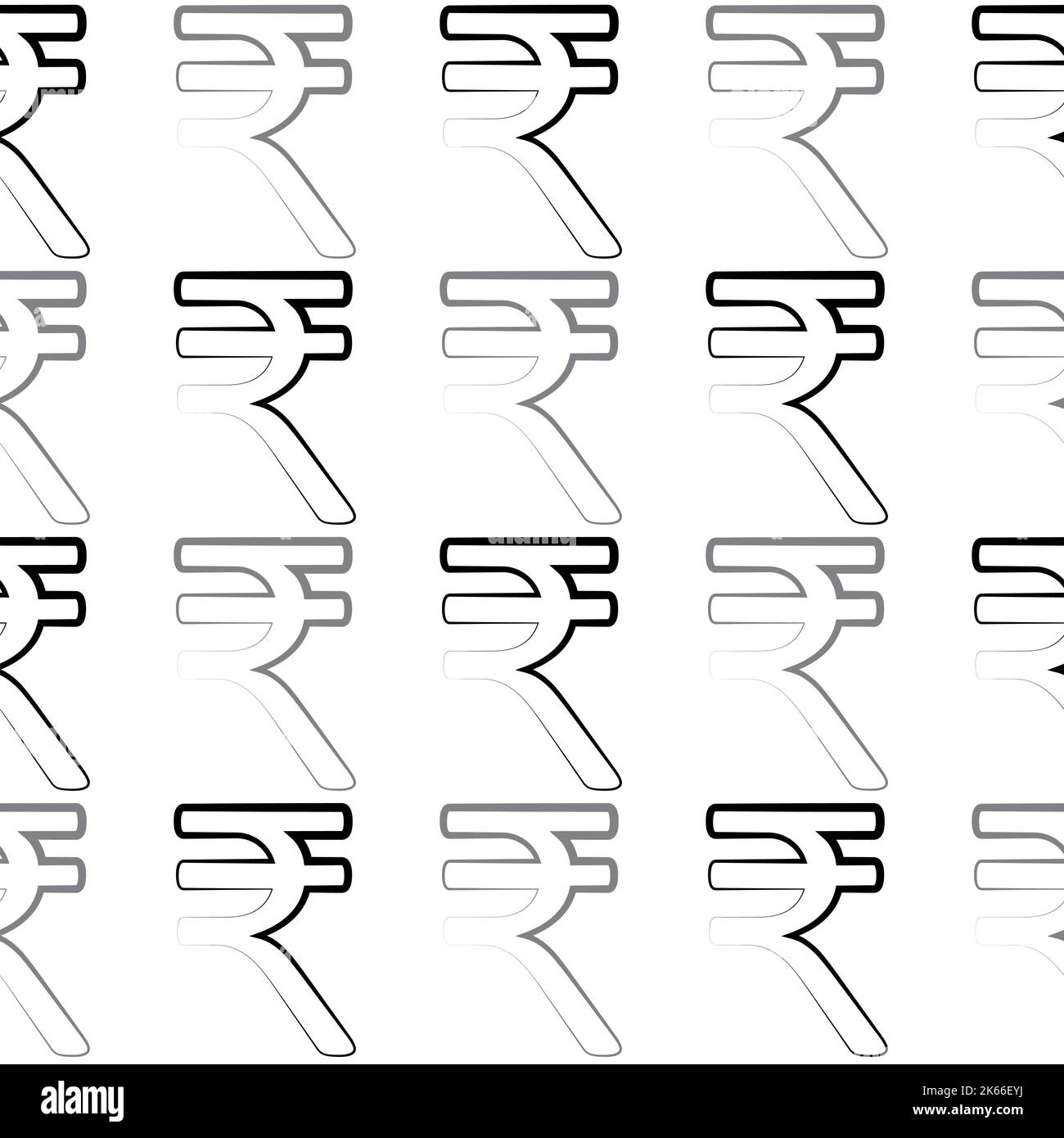 Indian rupee symbol vector pattern seamless background. Black white monochrome backdrop with ...