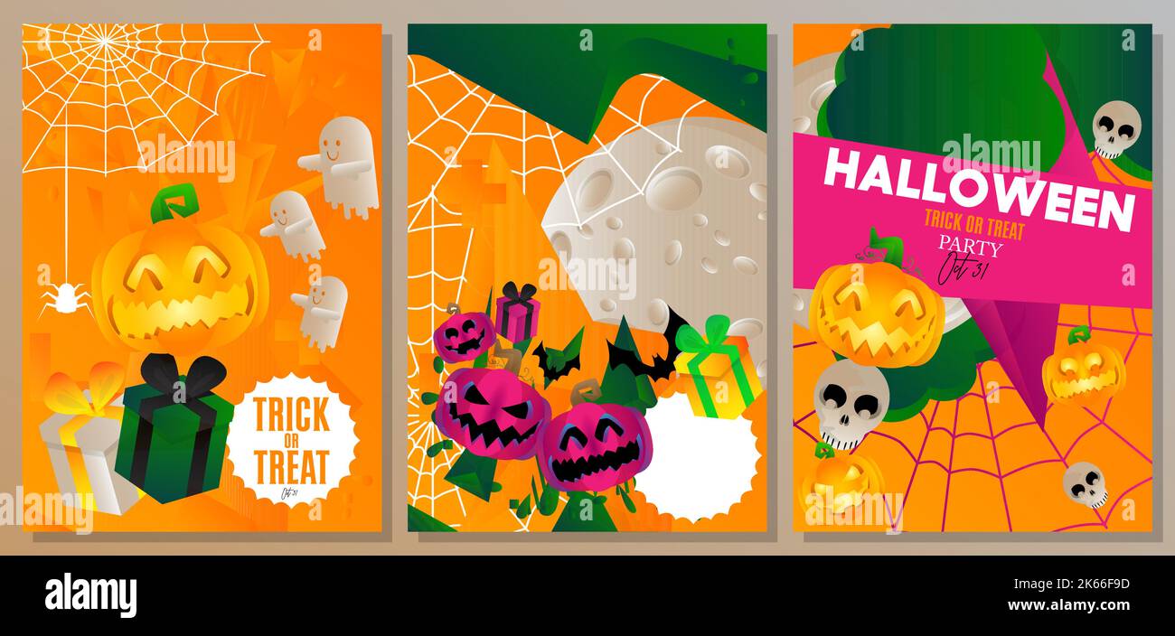 Happy Halloween party posters set, invitations, greeting cards. Vector ...