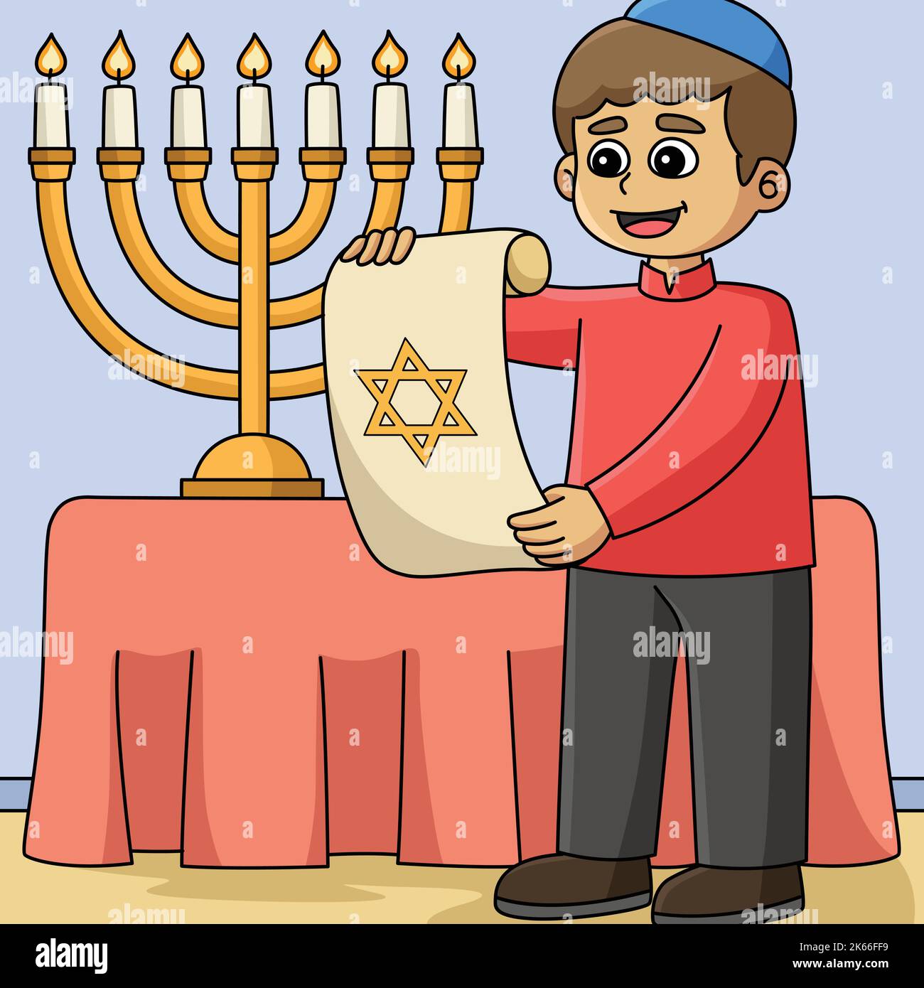 Hanukkah Jewish with Scroll Colored Cartoon Stock Vector Image & Art ...