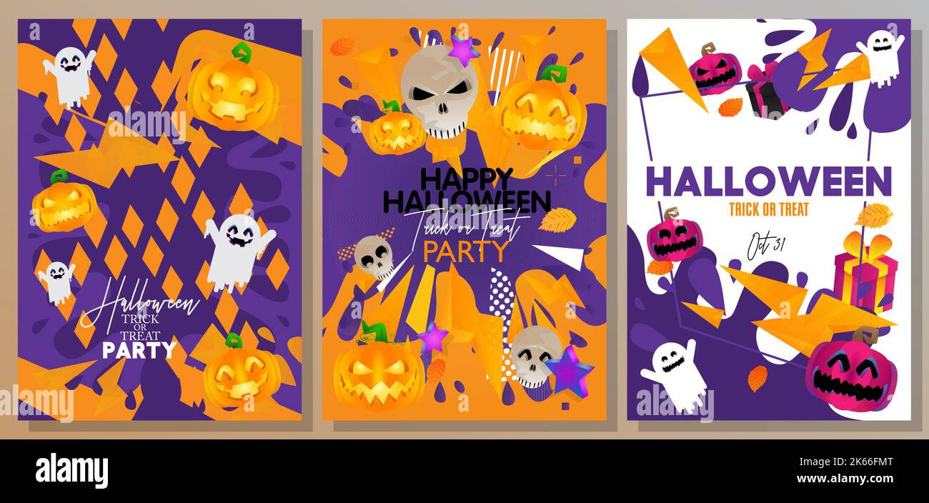 Happy Halloween party posters set, invitations, greeting cards. Vector ...